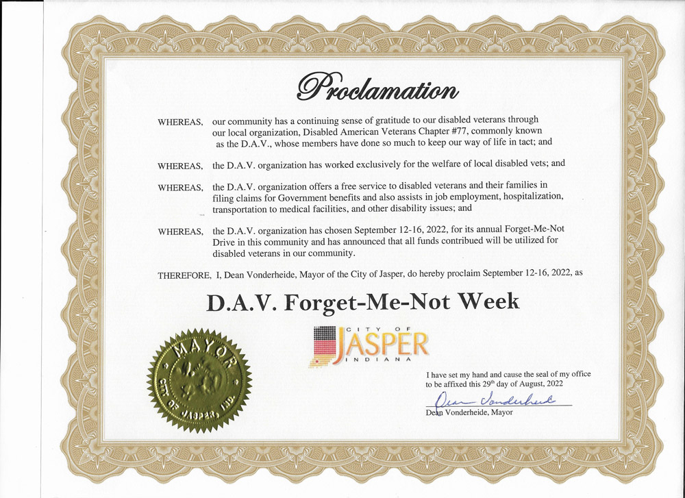 DAV Forget-Me-Not campaign this week - Dubois County Free Press, Inc.