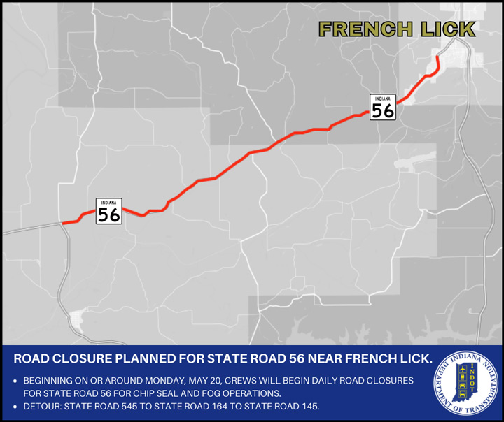 Road closure planned for State Road 56 near French Lick next week ...